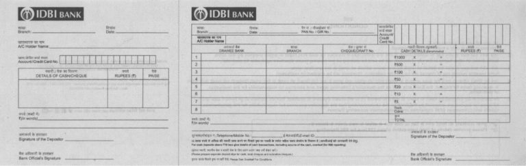 IDBI Bank Cash and cheque deposit slip : Download in English - Tax Heal