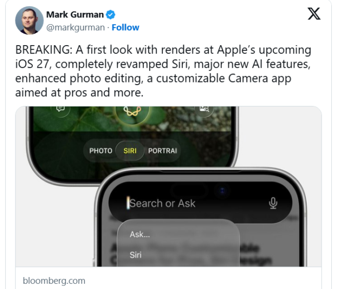 Apple iOS 27 Leak Previews Massive Siri Overhaul & Chatbot App Renders